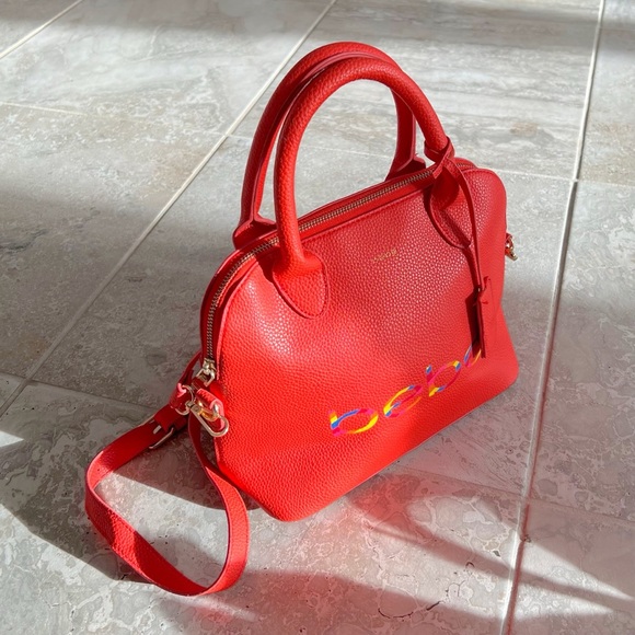 bebe | Bags | Bebe Fabiola Dome Logo Satchel Crossbody Handbag Ruby Red ...